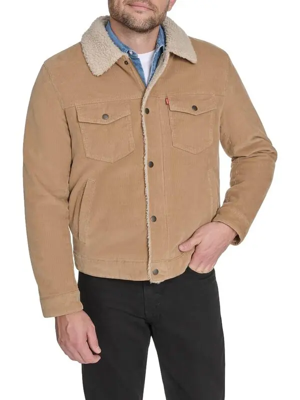 LEVI'S Corduroy Depot Jacket With Faux Shearling Lining - Tan