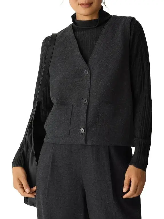 Eileen Fisher Pocket Wool Felted Cardigan - Charcoal