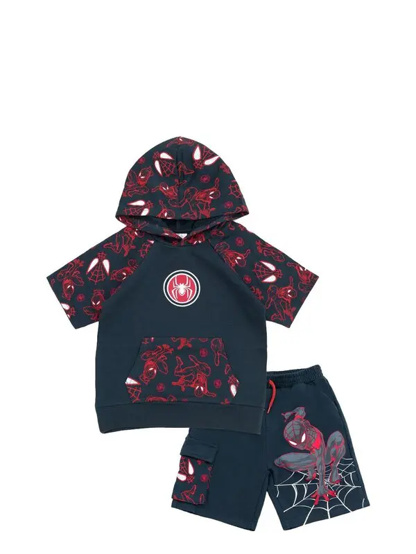 MARVEL Spider-man French Terry Hoodie And Shorts Set - Miles Morales Gray