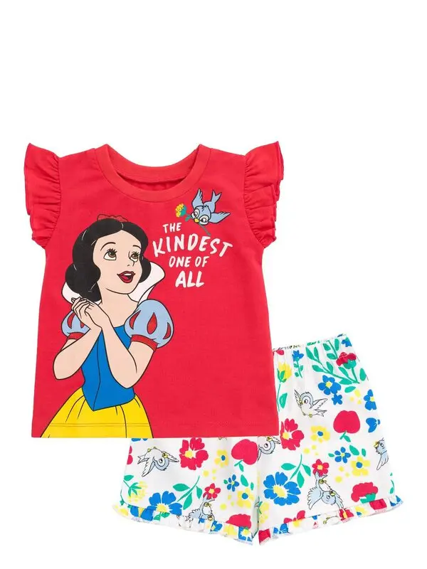 Disney Printed T-shirt & French Terry Shorts Set - Snow White Red