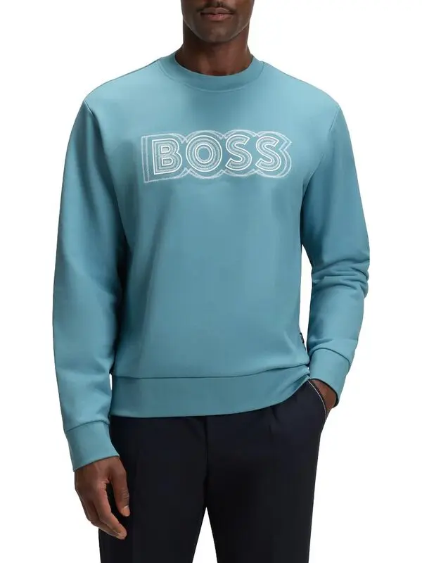 Hugo Boss Soleri Logo Cotton Graphic Sweatshirt - Light /pastel Blue