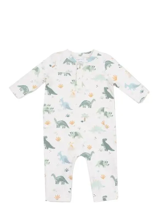 ANGEL DEAR Soft Dinos French Terry Romper - White/green