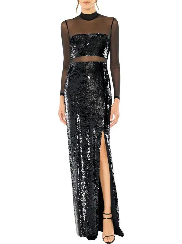 Likely Andie Mock Neck Sequin Gown - Black