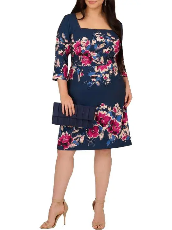 Adrianna Papell Floral Dress - Navy/pink Multi
