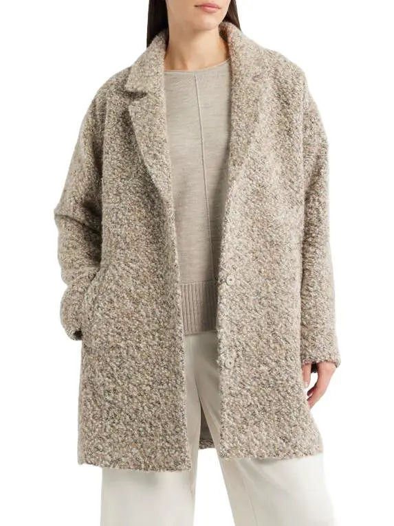 Eileen Fisher Alpaca And Wool Blend Faux Shearling Coat - Biscuit