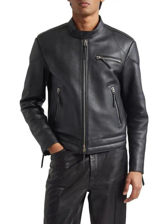 TOM FORD Grained Leather Biker Jacket - Black