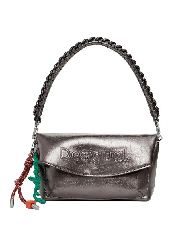 Desigual Metallic Faux Leather Shoulder Bag - Silver