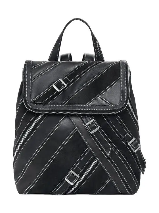 Desigual Belted Zip Faux Leather Backpack - Black