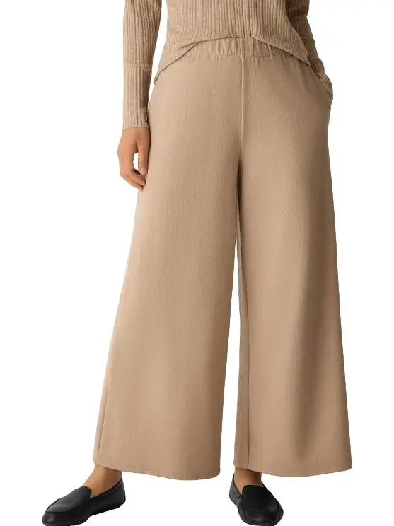 Eileen Fisher High-waist Wool Wide-leg Pants - Biscuit