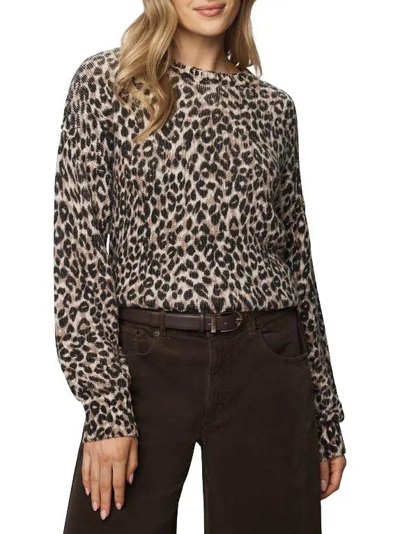 Splendid Delaney Leopard Print Crewneck Sweater - White Snow Leopard