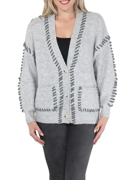 RAIN AND ROSE Contrast Stitch Cardigan - Grey