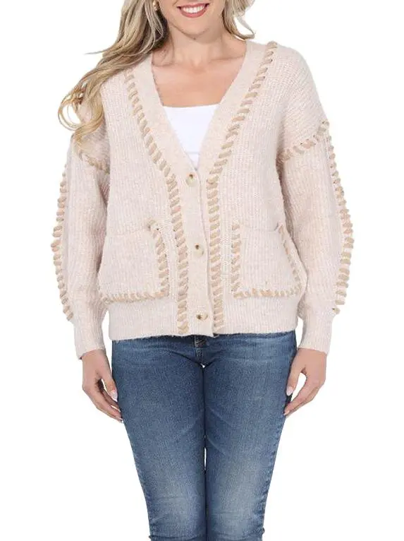RAIN AND ROSE Contrast Stitch Cardigan - Oat