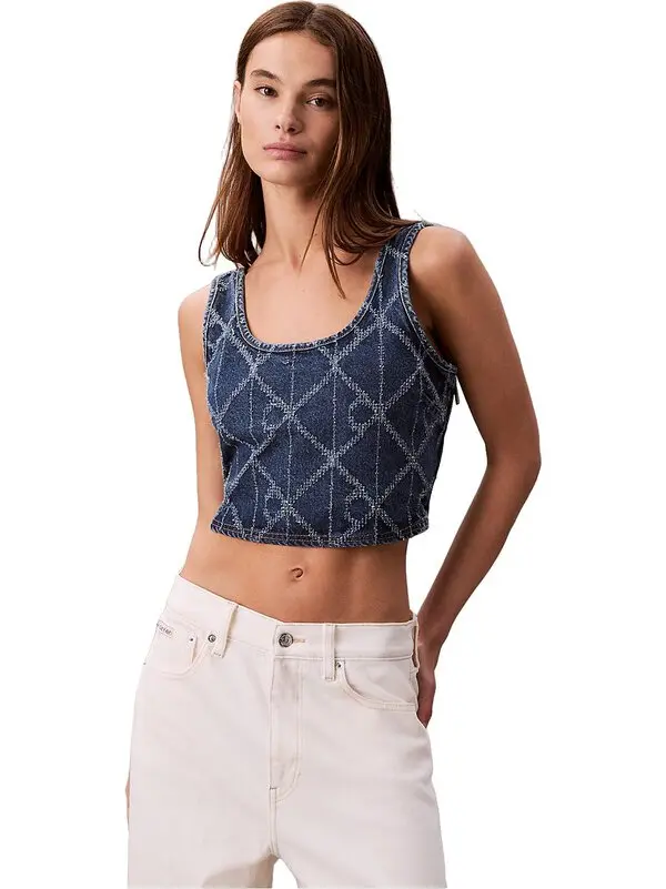 Calvin Klein Allover Monogram Cropped Tank Top - Ck Atlantic
