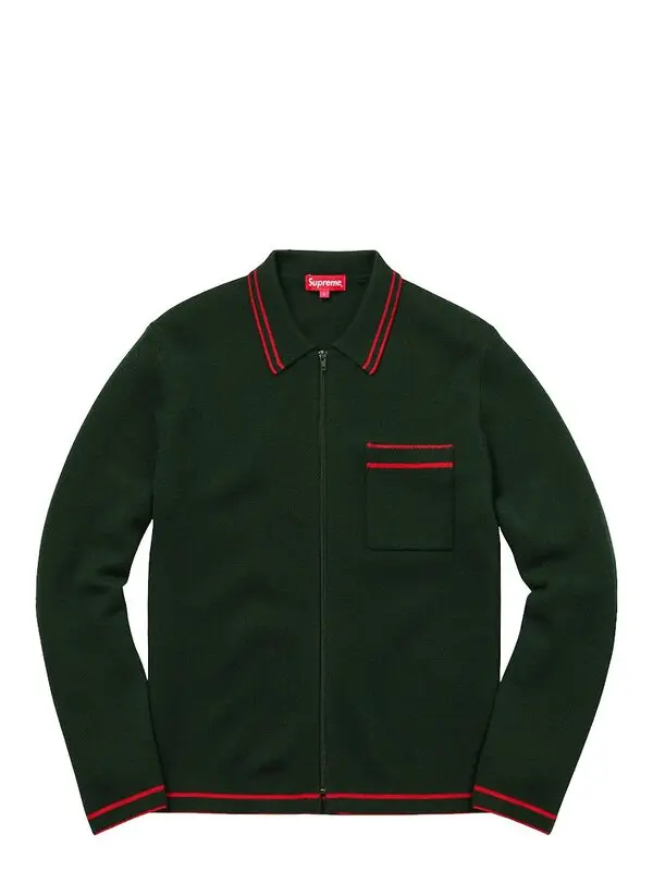 Supreme Zip Up Polo Sweater - Dark Green