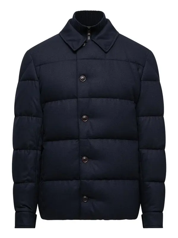 Moncler Cashmere Blend Down Shirt Jacket - Blue