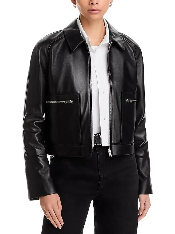 FRAME The Leather Zip Front Jacket - Black