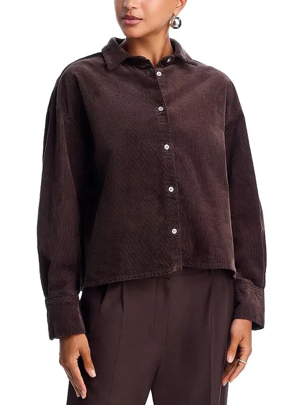 7 For All Mankind Nina Cropped Shirt - Corduroy Coffeee