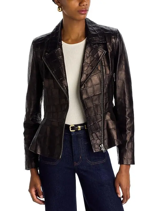 L'Agence Lyric Leather Biker Jacket - Black