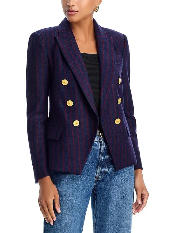 L'Agence Kenzie Double Breasted Blazer - Midnight/red Pinstripe