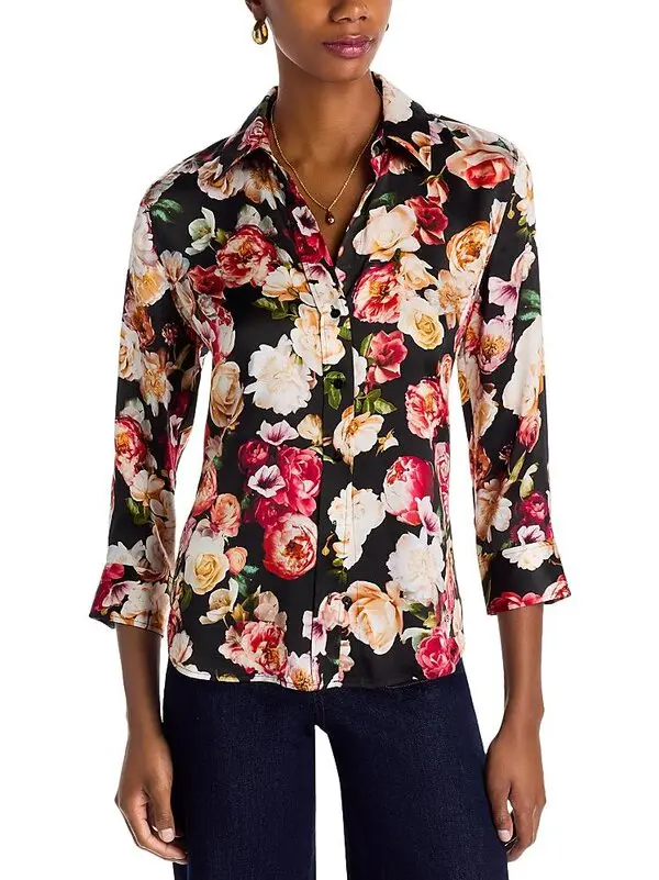 L'Agence Dani Silk Blouse - Multi Cluster Floral