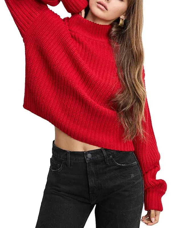 Good American Chunky Knit Mock Neck Sweater - Chili