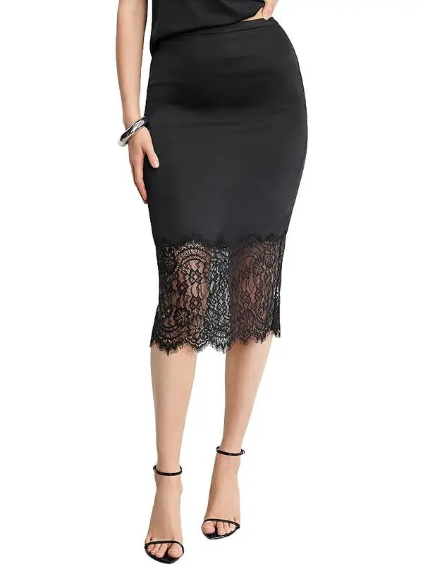 Good American Satin Slip Skirt With Lace - Black