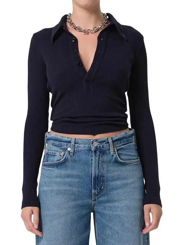Citizens Of Humanity 60's Long Sleeve Polo Top - Navy