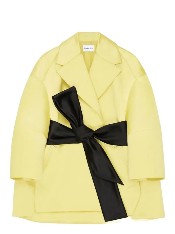 Givenchy Cocoon Coat In Satin With Cape - Acid Yellow
