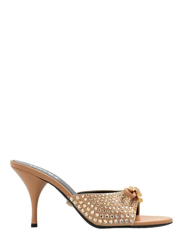 Versace Heeled Mules With Shimmering Crystals - Beige