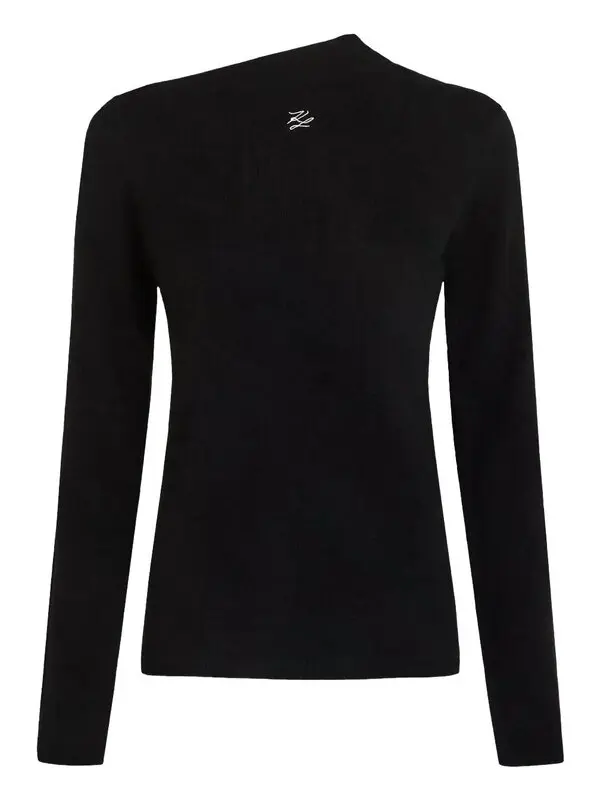 Karl Lagerfeld Asymmetric Neckline Cashmere Sweater - Black
