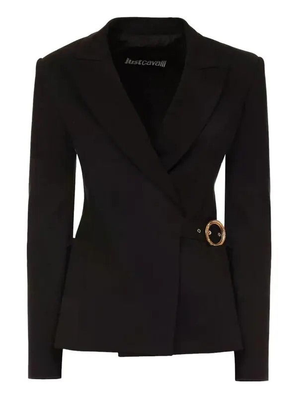 Just Cavalli Single-breasted Jacket With Belted Waist - Black