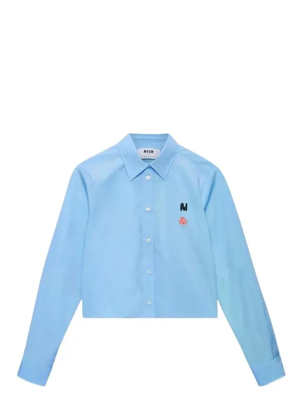 MSGM Rose-embroidered Cropped Shirt - Blue