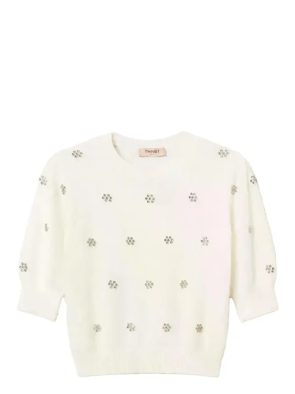 TWINSET Puff-sleeve Angora-blend Jumper With Crystal Embellishments - White