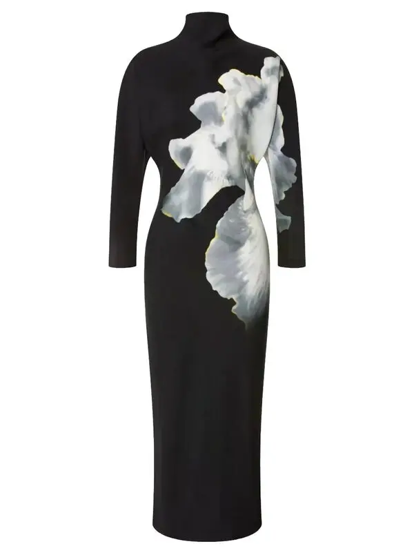 Alberta Ferretti Floral-print Turtleneck Dress - Black