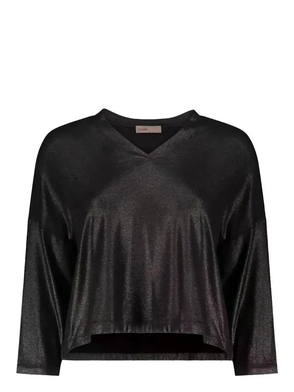 Herno Metallic V-neck Top - Black