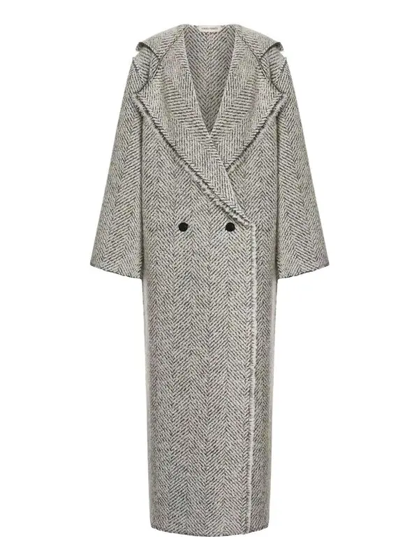 Alberta Ferretti Herringbone-pattern Double-breasted Coat - White