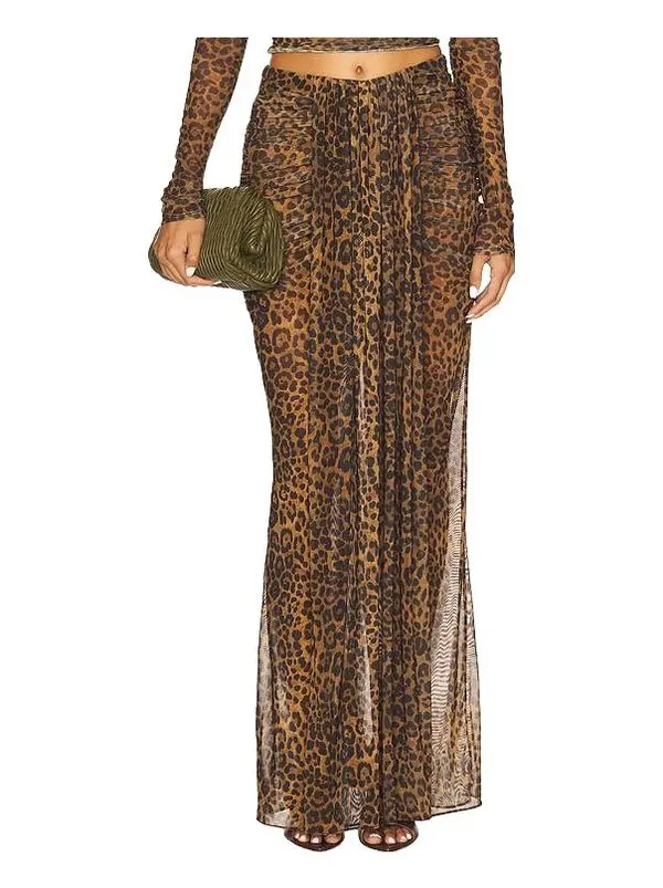 Lapointe Printed Mesh Draped Skirt - Leopard