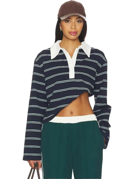 MADISON THE LABEL Ryland Rugby Top - Green Stripe