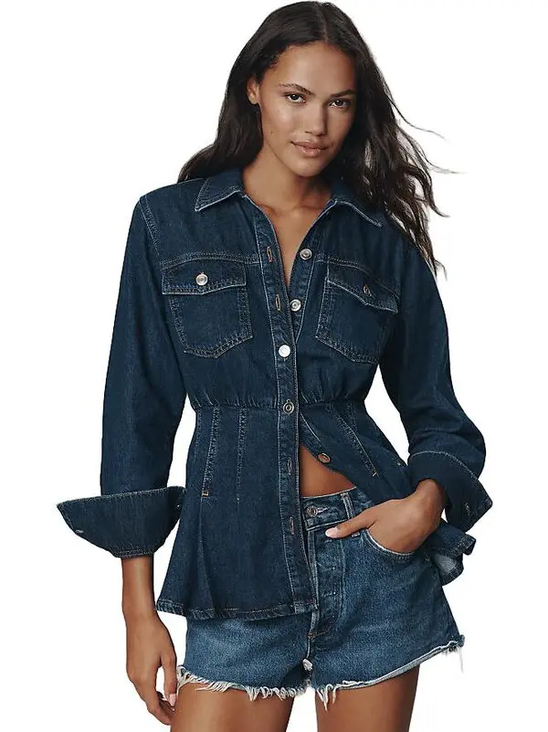 ALIGNE Hana Denim Pleated Shirt Top - Mid Wash