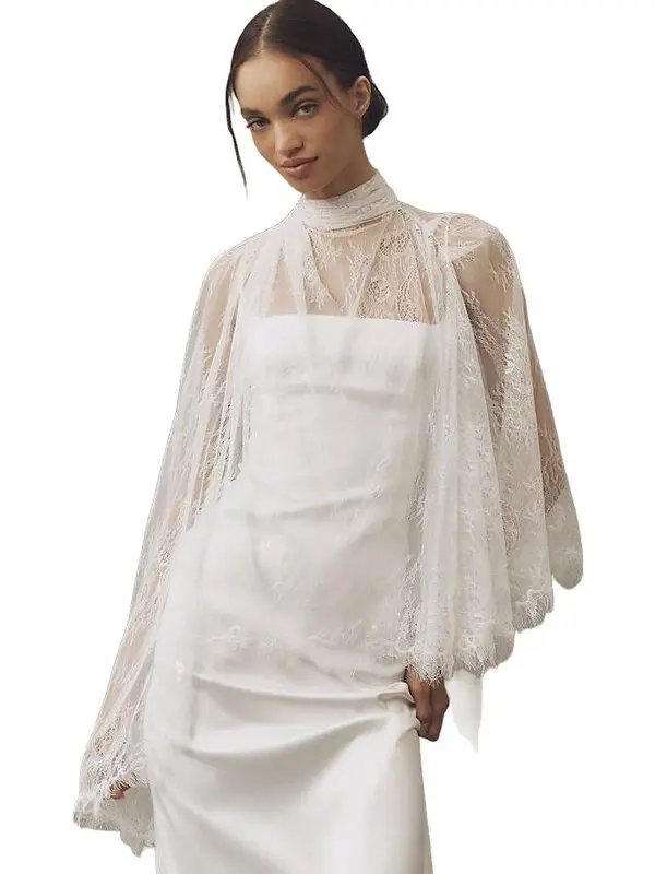 GEISHA DESIGNS Lace Drape Cape Top - Ivory