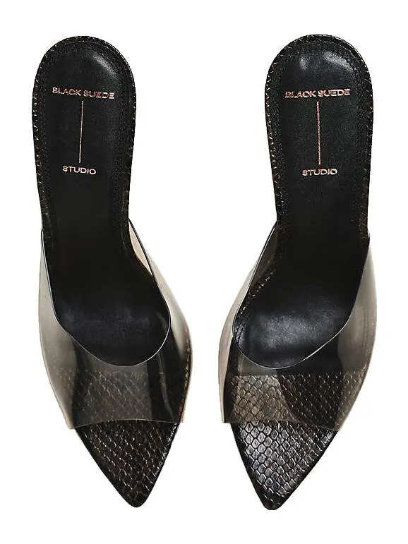 BLACK SUEDE STUDIO Bella Mule Heels - Brown Printed Snake