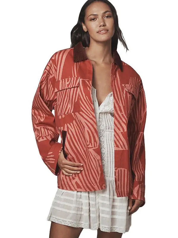 BEL KAZAN Printed Open-front Jacket - Red Pattern