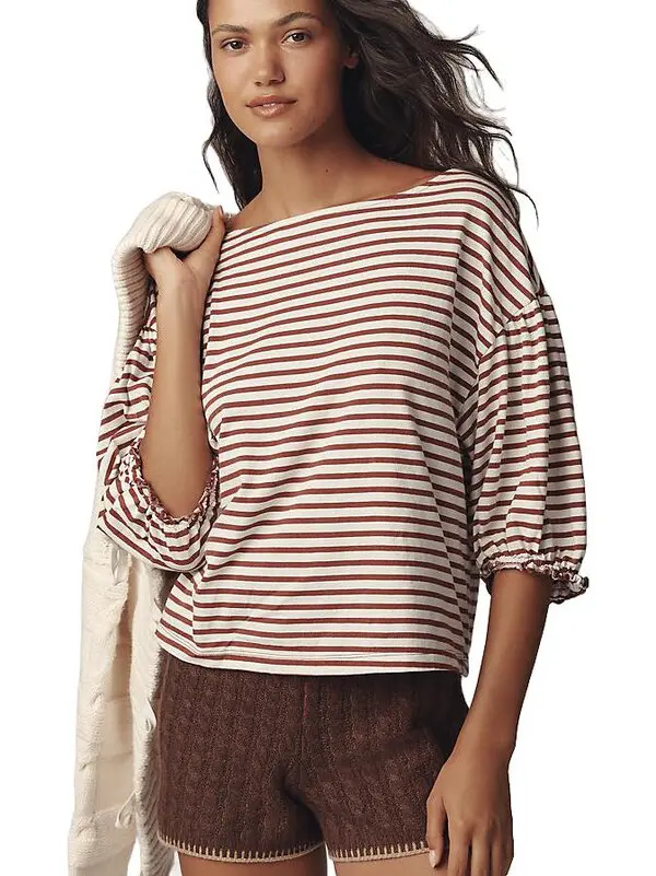 NATION LOS ANGELES Sandra Boat-neck Top - Brown Stripe
