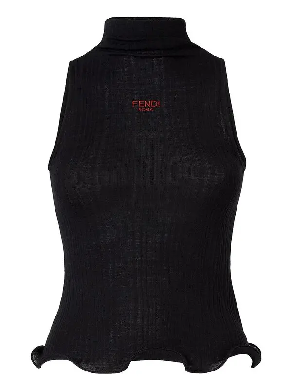 Fendi Ribbed Virgin Wool Top - Black