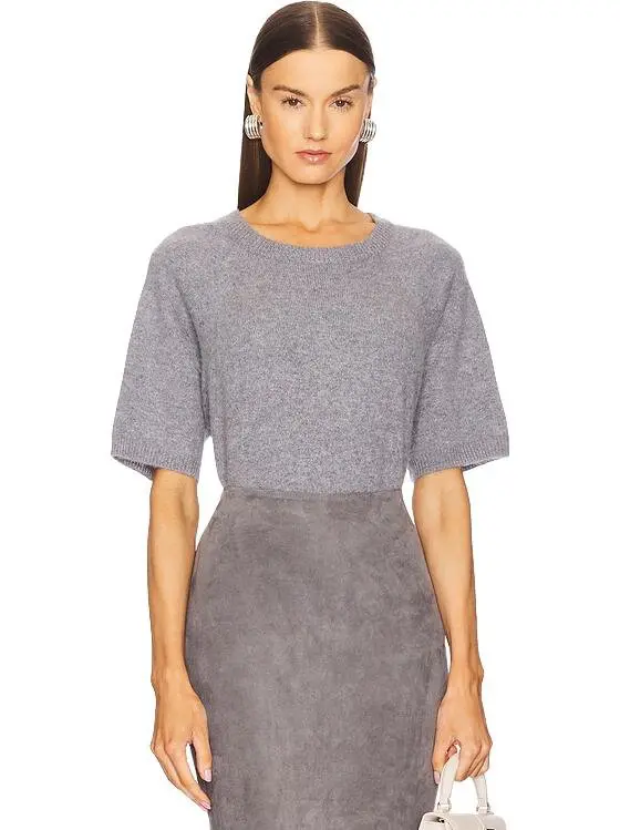 Sprwmn Short Sleeve Raglan Knit Top - Grey