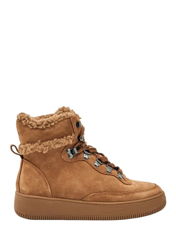 REISS Siarah Suede Faux-shearling Trainer Boots - Tan