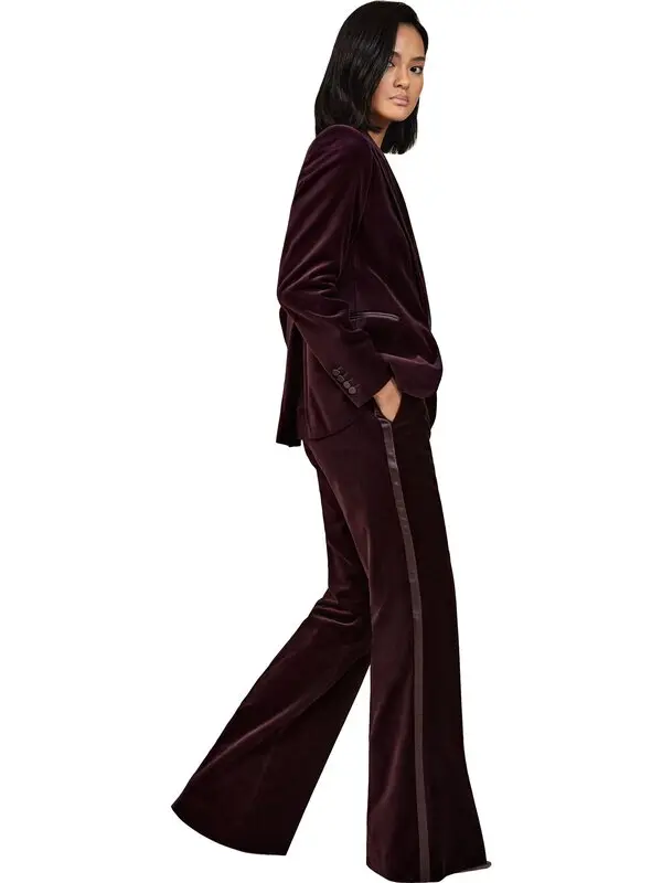 REISS Elia Velvet Tuxedo-stripe Flared Trousers - Burgundy