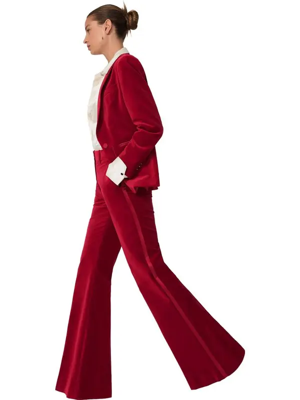REISS Elia Velvet Tuxedo-stripe Flared Trousers - Red