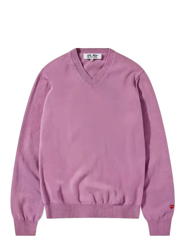 Play Comme Des Garcon V-neck Sweater With Logo Detail - Purple