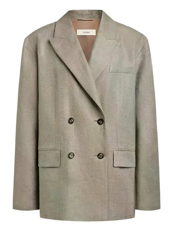 12 STOREEZ Double-breasted Linen Blazer - Brown